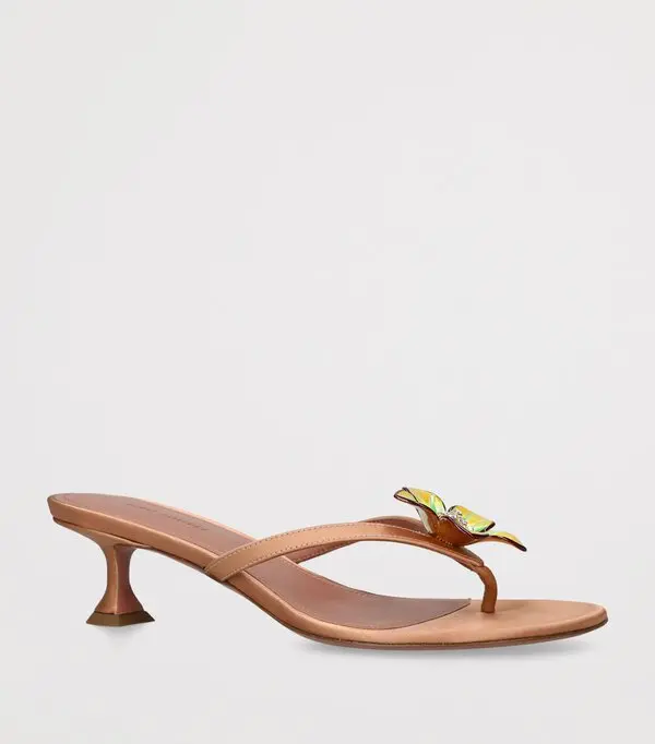 Amina Muaddi Satin Flower Embellished Heeled Sandals - Beige