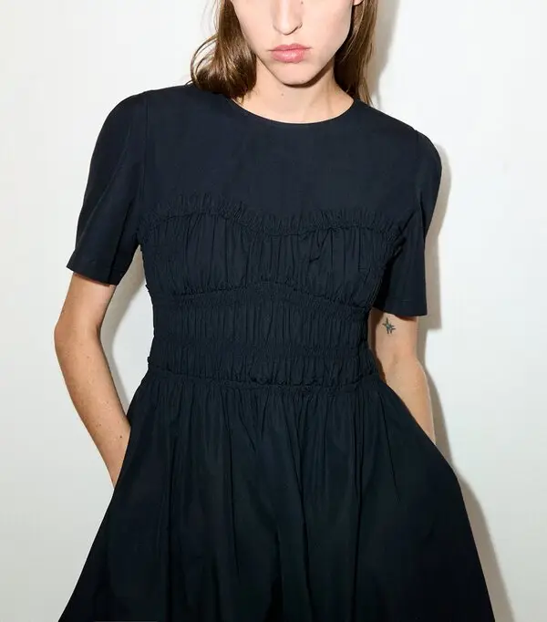 Max & Co. Shirred Cotton-virgin Wool Midi Dress