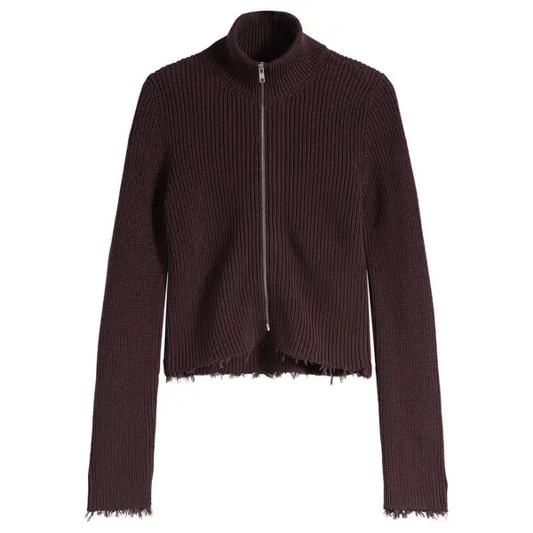 MAISON MARGIELA Ribbed Zip-up Knit Cardigan - Ciocolat
