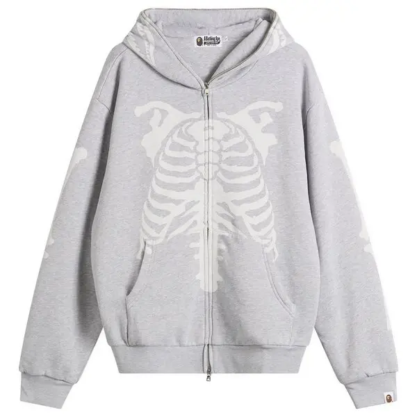 A BATHING APE Skeleton Shark Heavy Washed Zip Hoodie - Gray