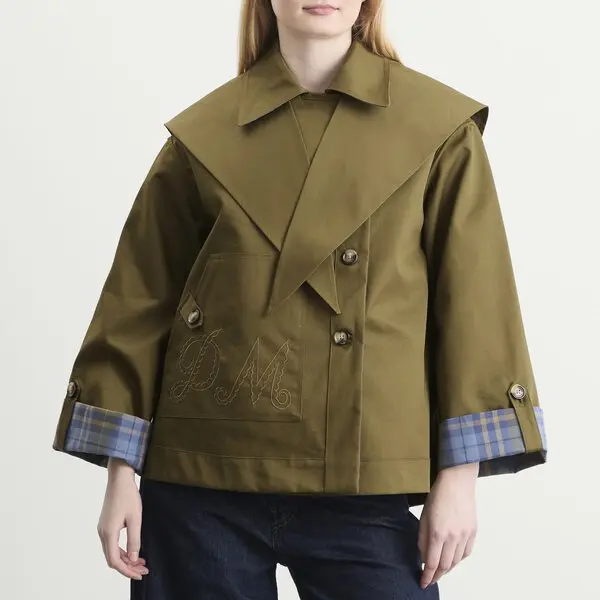 DAMSON MADDER Reversible Jerry Crop Trench Coat - Olive