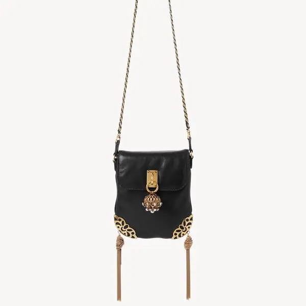 Chloé Château Treasures Chain Flap Bag In Grained Leather - Black