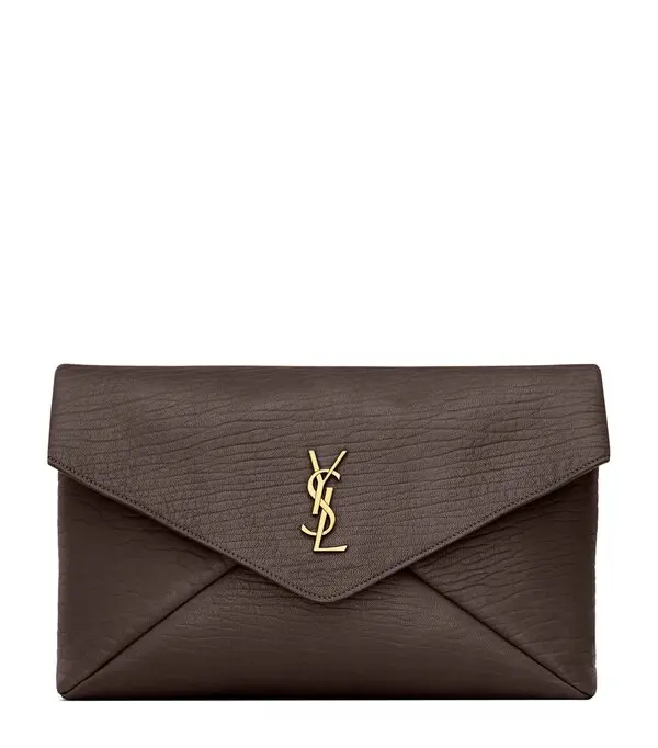 Saint Laurent Large Textured Leather Envelope Clutch - Brown