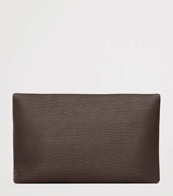 Saint Laurent Large Leather Cassandre Envelope Clutch Bag - Brown