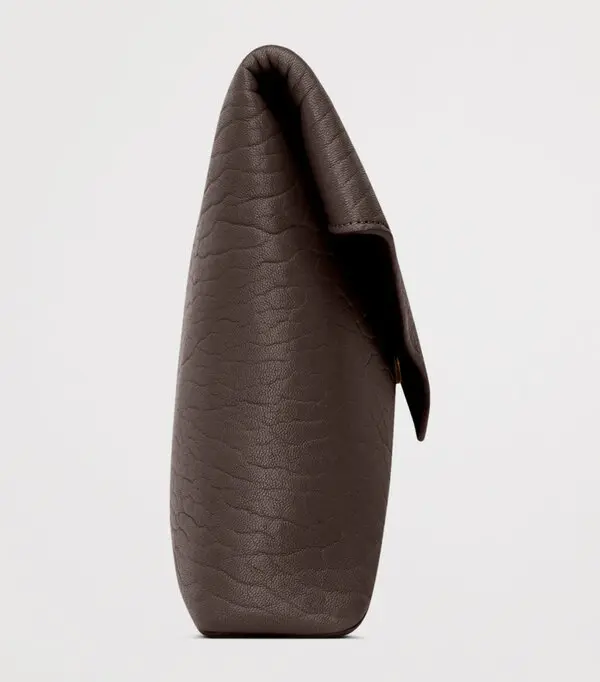 Saint Laurent Large Leather Cassandre Envelope Clutch Bag - Brown