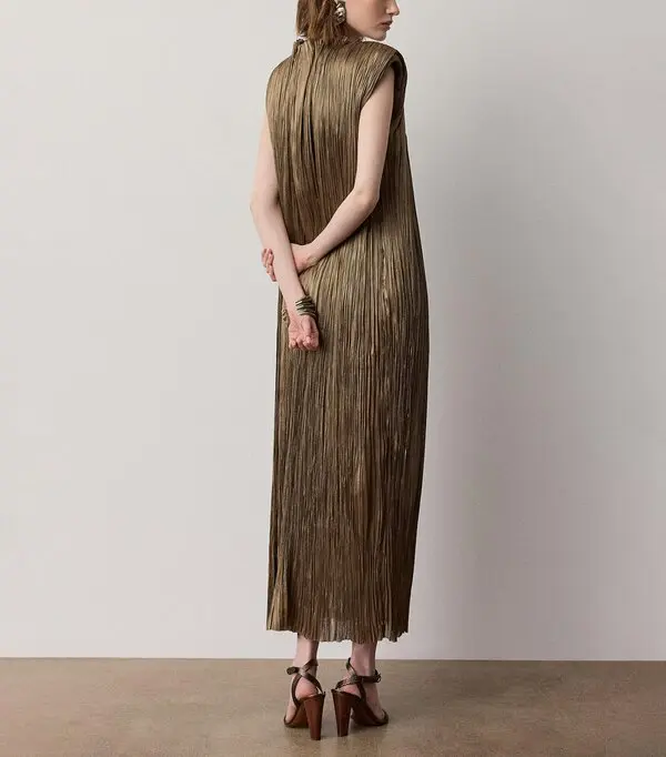 Ralph Lauren Pleated Metallic Maxi Dress