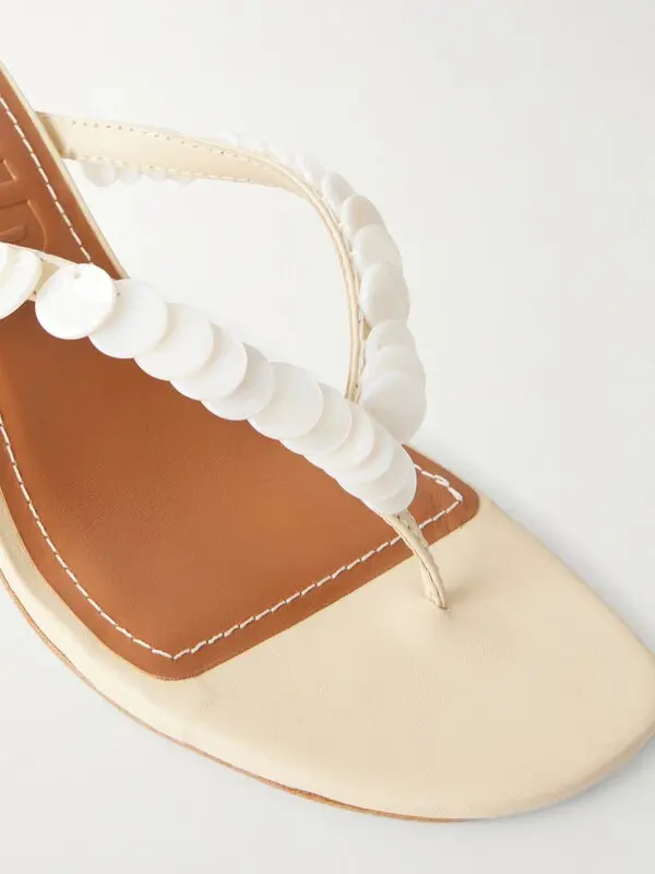 Staud Freja 60 Paillette Embellished Leather Thong Sandals