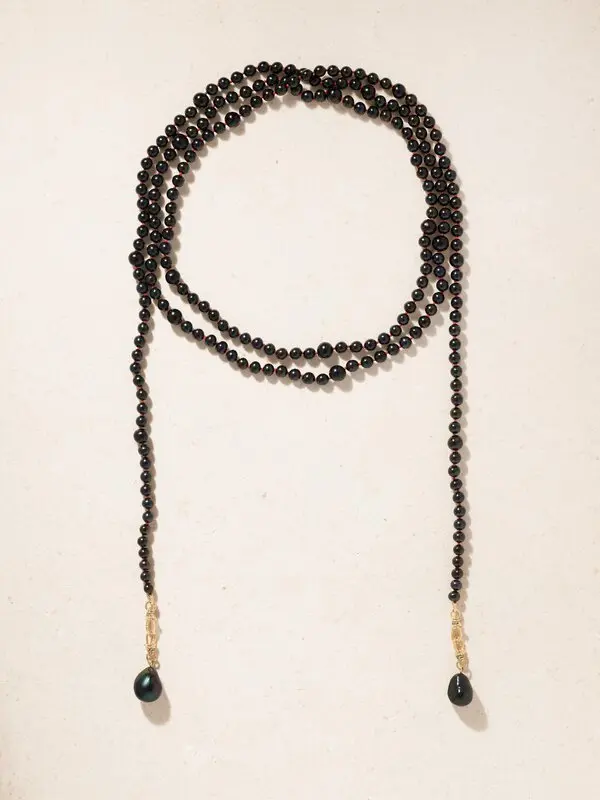 LUCY DELIUS 14-karat Gold, Pearl And Diamond Beaded Necklace - Black