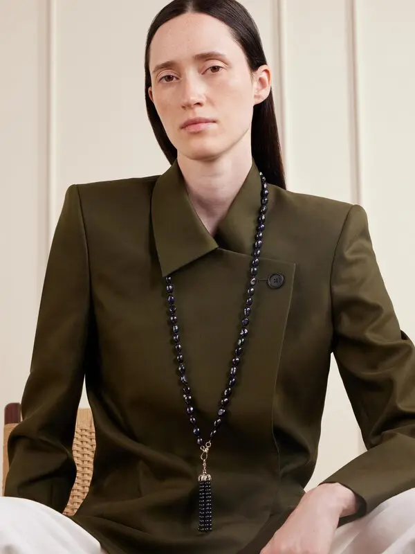 LUCY DELIUS 14 Karat Gold, Diamond And Pearl Tasseled Necklace