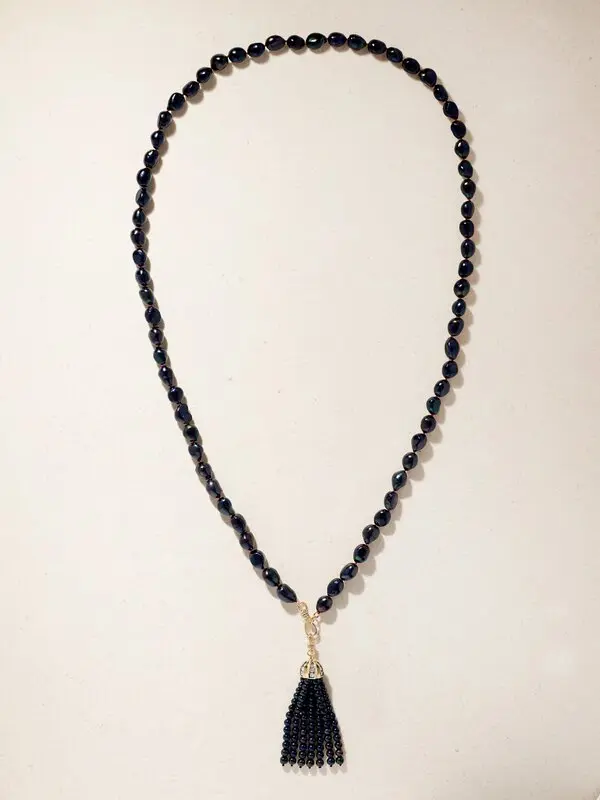 LUCY DELIUS 14 Karat Gold, Diamond And Pearl Tasseled Necklace