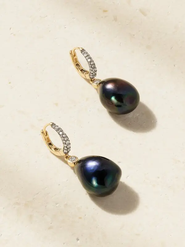 LUCY DELIUS Nyx 14-karat Gold, Diamond And Pearl Earrings - Black