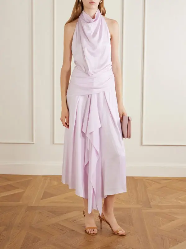 Brandon Maxwell The Marin Satin Halterneck Midi Dress - Pink