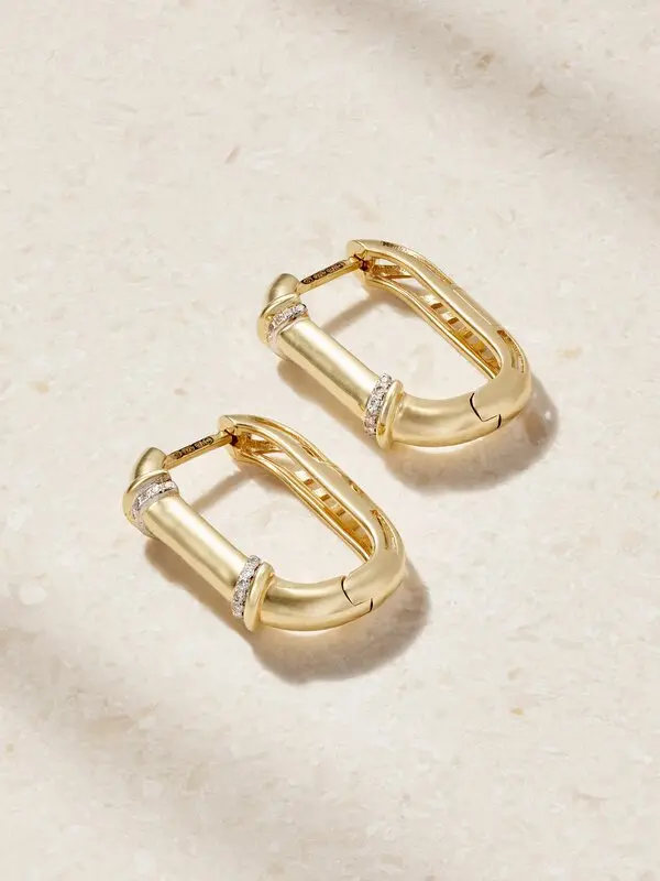 L'ATELIER NAWBAR Boeuy Lock 18-karat Gold Diamond Hoop Earrings - Red