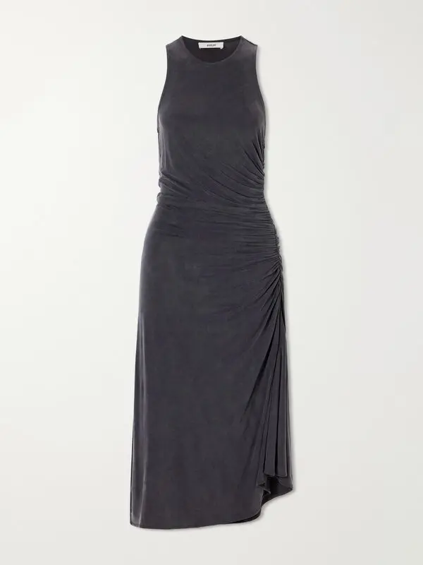 AGOLDE Ruched Stretch-jersey Midi Dress - Gray
