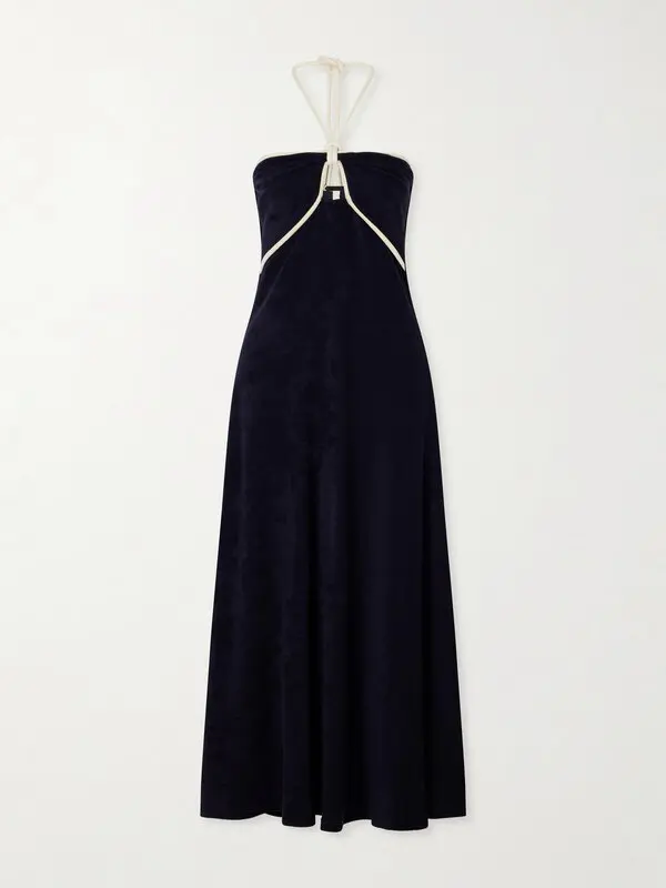 Johanna Ortiz Gleymoon Cut-out Cotton-terry Halterneck Maxi Dress - Blue