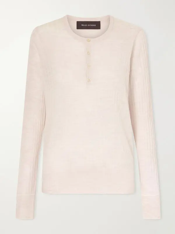 WALES BONNER Nile Henley Wool Sweatshirt - Neutrals