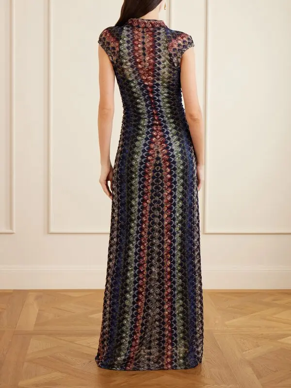 Missoni Gathered Striped Crochet-knit Maxi Dress