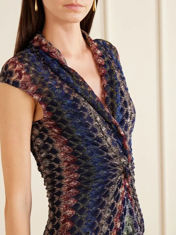 Missoni Gathered Striped Crochet-knit Maxi Dress