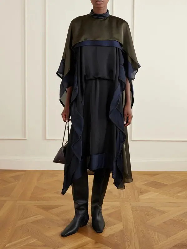 Sacai Satin And Chiffon Midi Dress