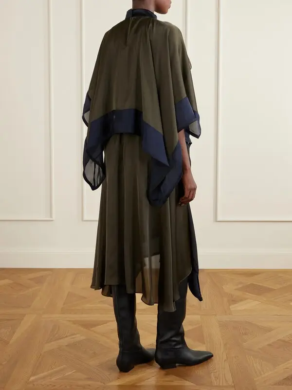 Sacai Satin And Chiffon Midi Dress
