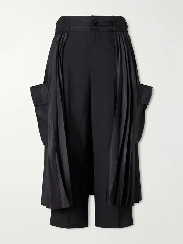 Sacai Pleated Twill Wide-leg Shorts - Black