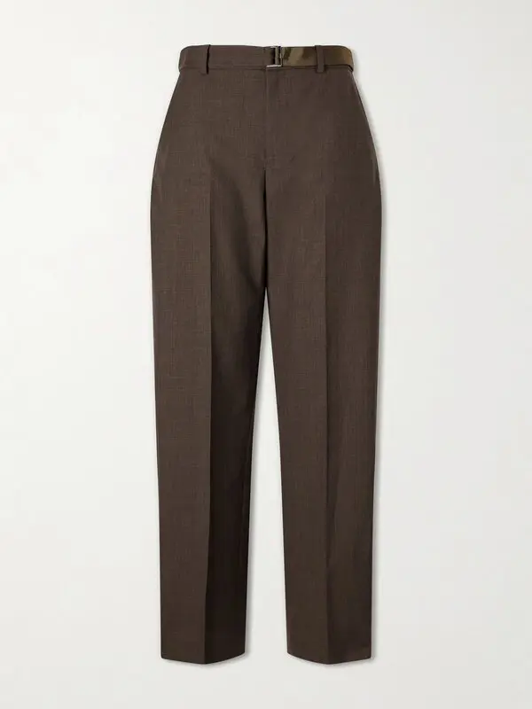 Sacai Pleated Belted Twill Wide-leg Pants - Brown