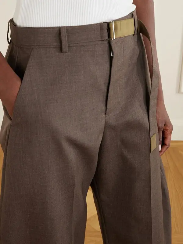 Sacai Pleated Belted Wide-leg Twill Trousers