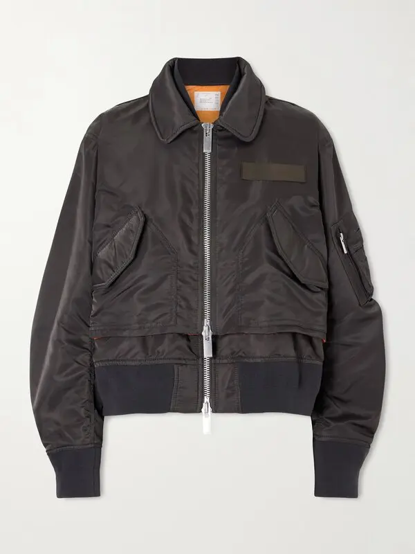 Sacai Cropped Padded Shell Bomber - Green
