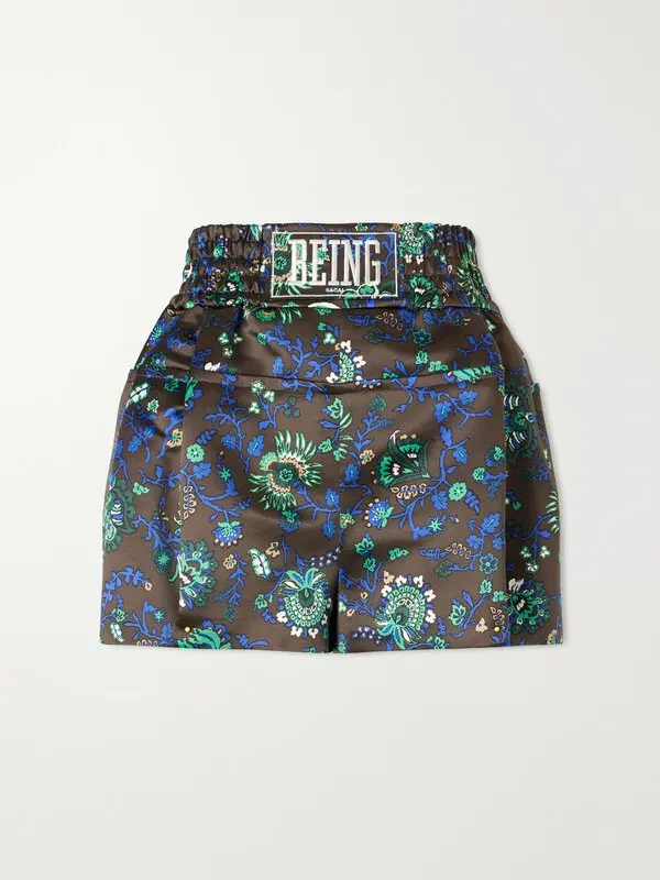 Sacai Floral-print Satin Shorts - Brown