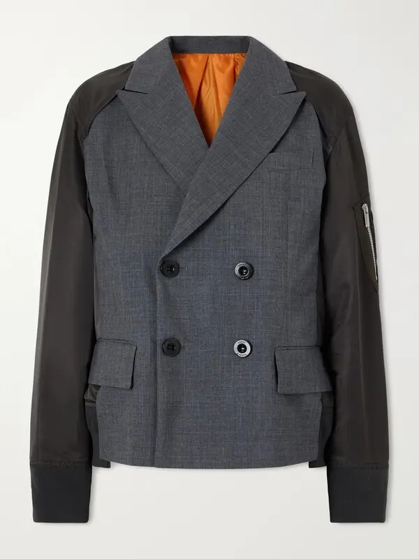 Sacai Shell-trimmed Wool Blazer - Green