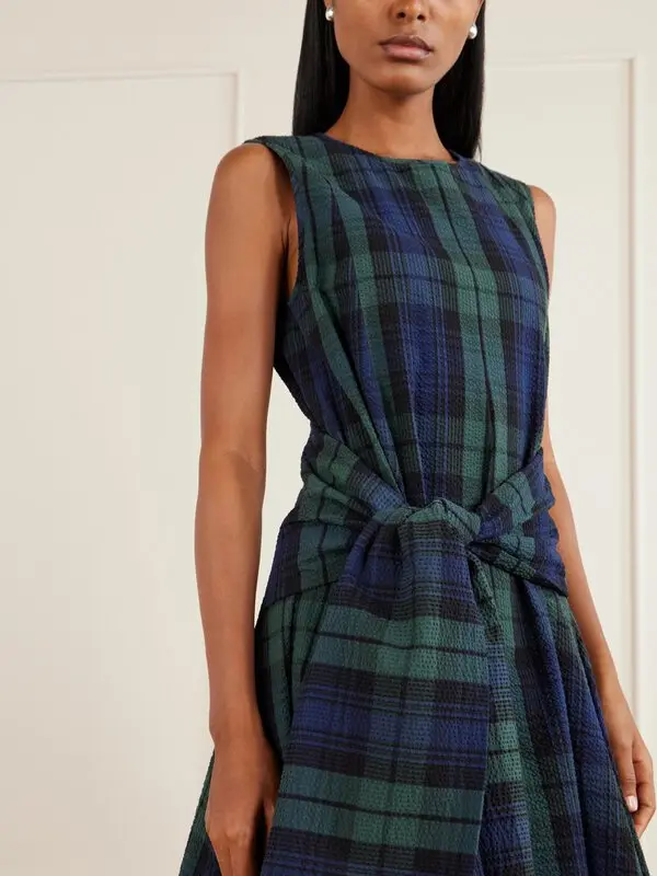 JW Anderson Checked Cotton-cloqué Mini Dress - Green