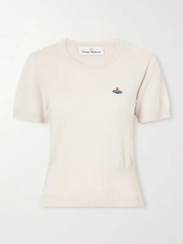VIVIENNE WESTWOOD Bea Logo-embroidered Wool T-shirt - Gray