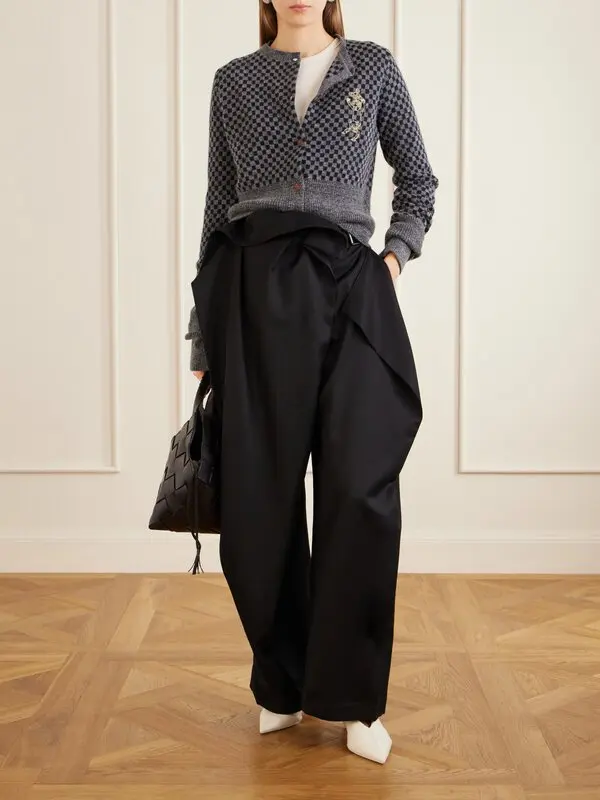 VIVIENNE WESTWOOD Checkmate' Logo-embroidered Alpaca, Cotton And Wool-blend Cardigan - Gray