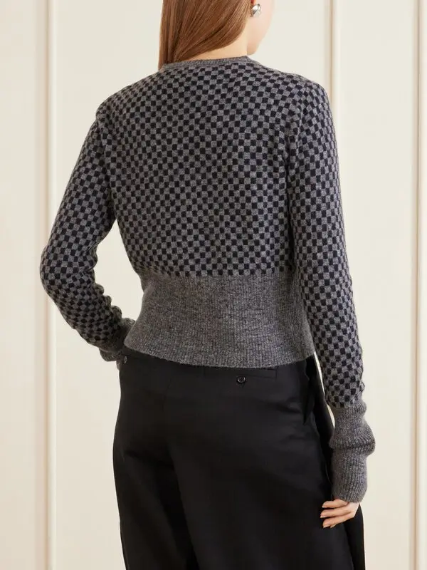 VIVIENNE WESTWOOD Checkmate' Logo-embroidered Alpaca, Cotton And Wool-blend Cardigan - Gray