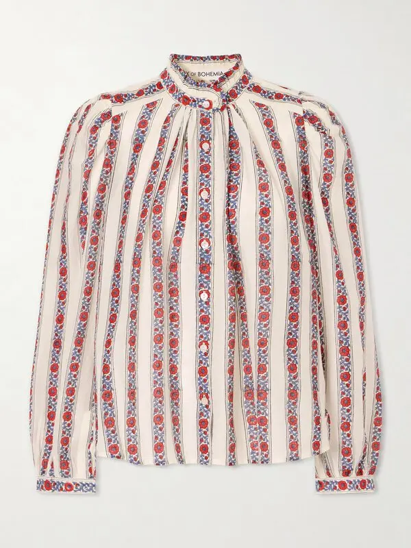 Alix Of Bohemia Annabel Roseband Striped Floral-print Cotton And Silk-blend Shirt - Neutrals