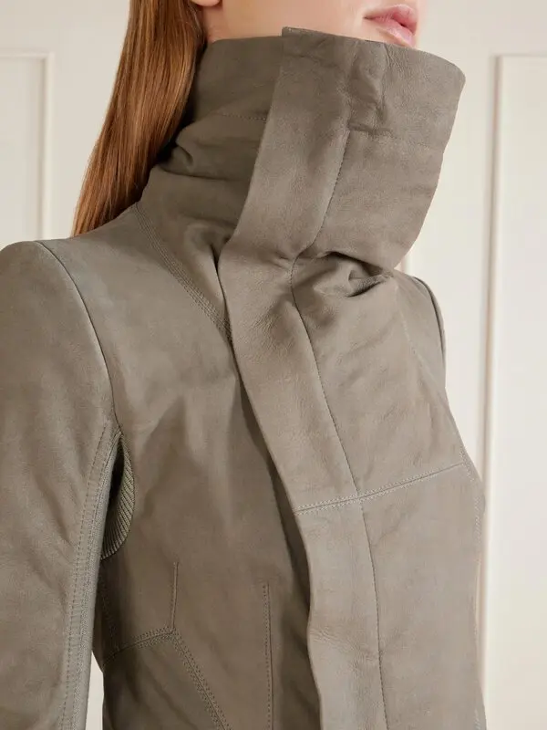 Rick Owens Virgin Wool-trimmed Suede Biker Jacket