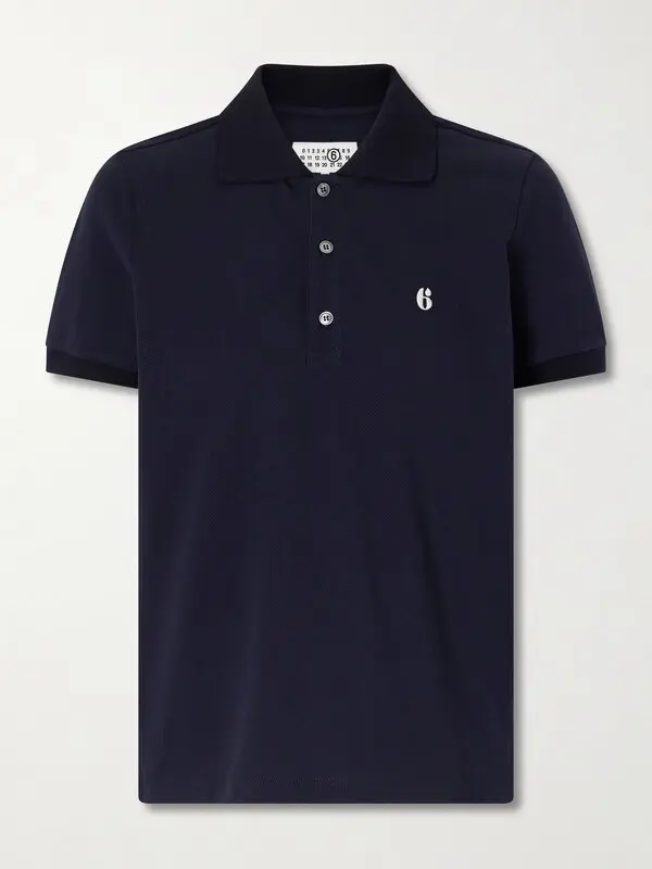 MAISON MARGIELA Logo-embroidered Cotton-piqué Polo Shirt - Blue