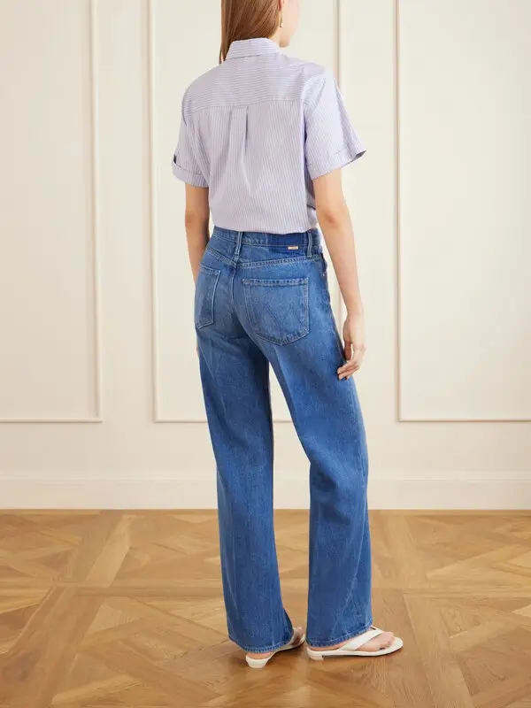 Theory Knotted Cropped Striped Cotton-blend Poplin Shirt - Blue