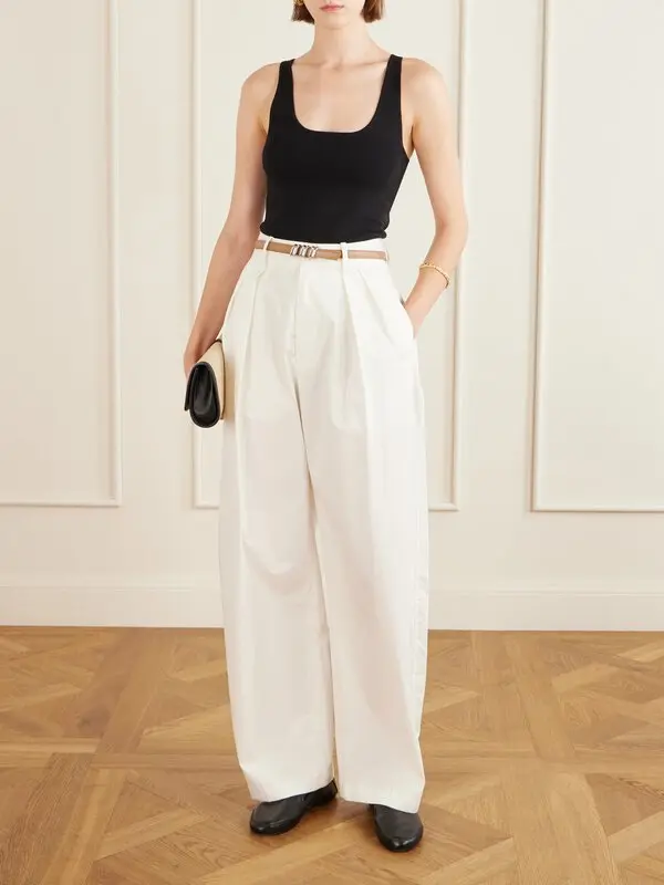 KALLMEYER Joel Pleated Cotton-poplin Wide-leg Trousers