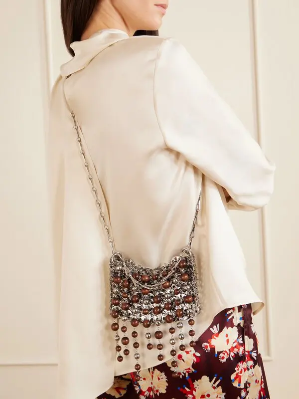 Rabanne 1969 Nano Fringed Beaded Chainmail Shoulder Bag - Silver