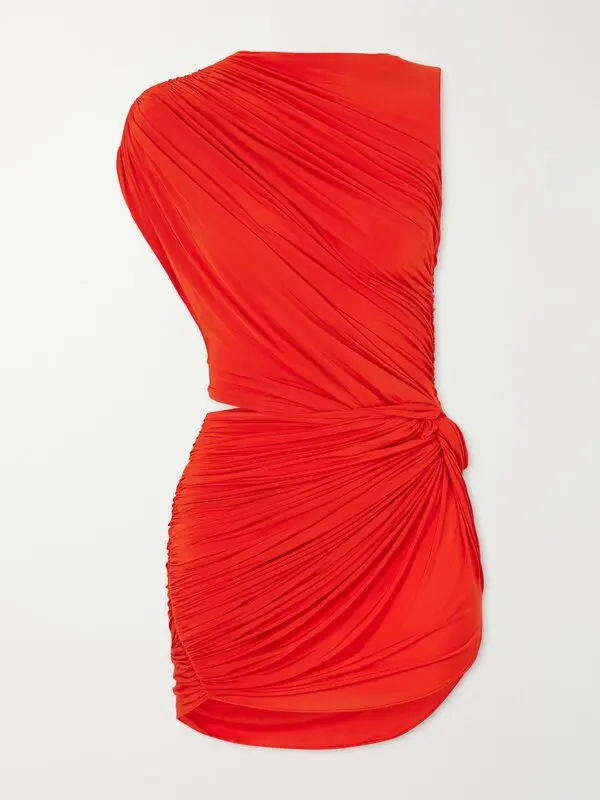 Alex Perry Asymmetric Gathered Cut-out Jersey Mini Dress - Red