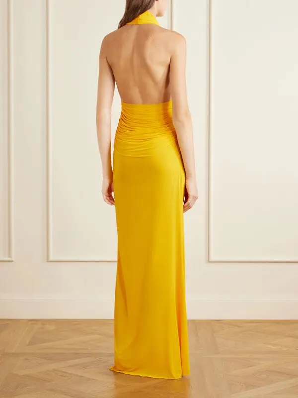 Alex Perry Halterneck Ruched Jersey Gown