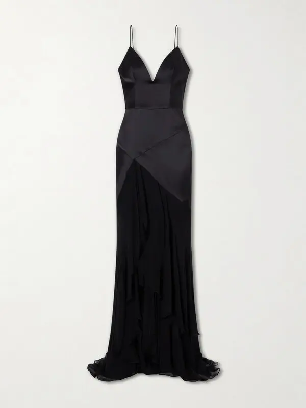 Alex Perry Paneled Silk-satin And Georgette Gown - Black