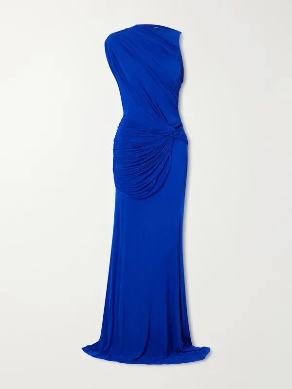 Alex Perry Asymmetric Gathered Stretch-jersey Gown - Blue