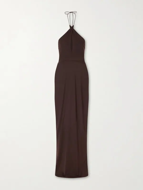 Alex Perry Mesh Halterneck Midi Dress - Gray