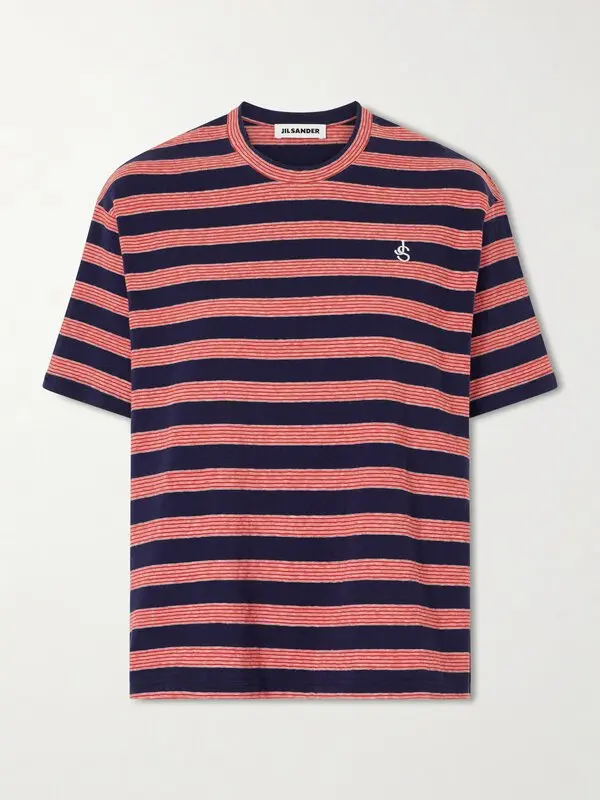 JIL SANDER Loogo-embroidered Striped Cotton T-shirt - Blue