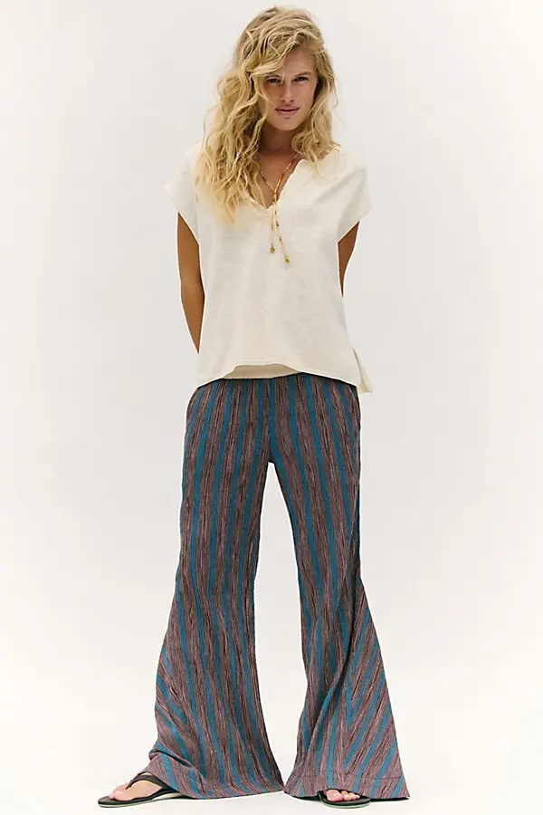 Free People Bel Striped Flare Pants At - Mocha Combo