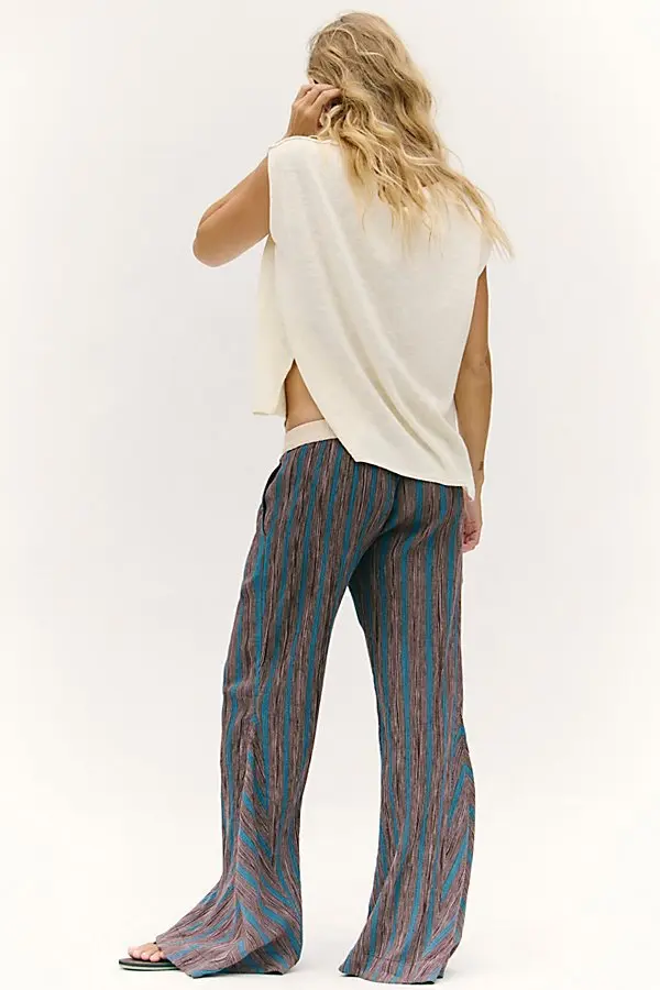 Free People Striped Flare Trousers - Mocha Combo