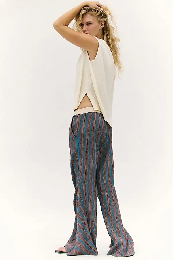 Free People Striped Flare Trousers - Mocha Combo