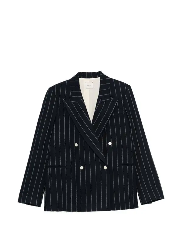 ALYSI Wool Striped Double-breasted Jacket - Blue